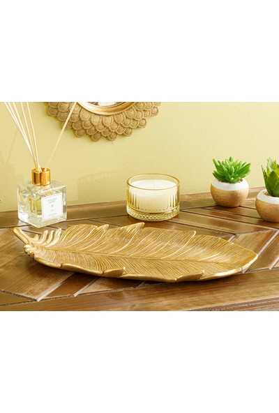 English Home Feathers Dekoratif Tabak 16.9X35.7X2.8CM Gold English Home Feathers Dekoratif Tabak 16.9X35.7X2.8CM Gold