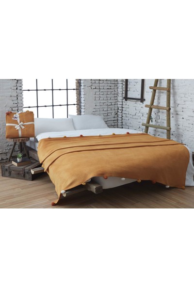 Dolce Bonita Home Çift Kişilik Ponponlu Pike Battaniye Sarı