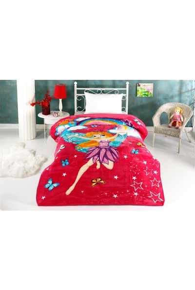 Aksu Peri Fuşya Tek Kişilik Vizon Battaniye