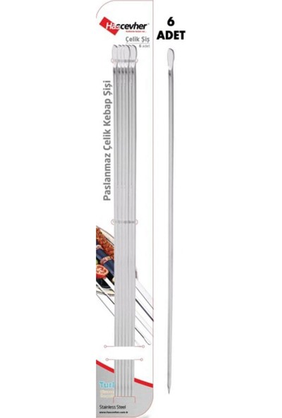 Hascevher 50 cm. 4 mm. 4 Köşe 6'lı Krom Mangal Şiş Takımı