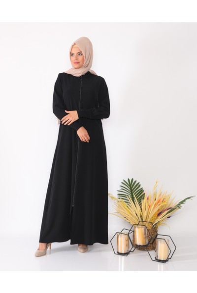 Zeynep Tesettür Klasik Düz Kolu Ribanalı Model Siyah