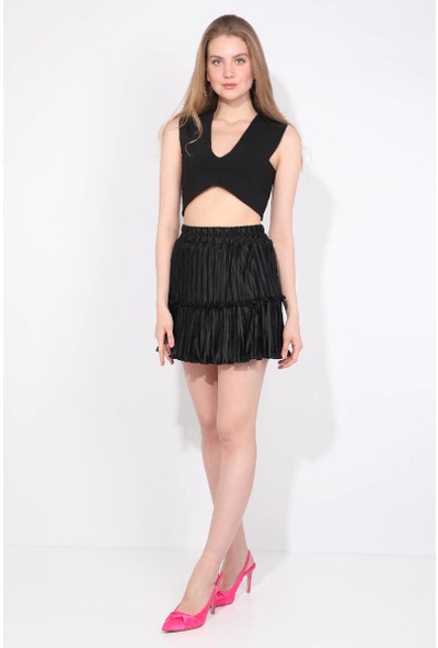 Markapia Woman Kadın Siyah Pliseli Mini Etek