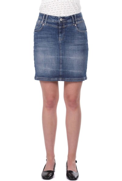 Blue White Kadın Dokuma Kumaş Jean Etek Blue White Kadın Dokuma Kumaş Jean Etek