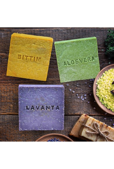 Olim Store 3lü Gurme Seti - Lavanta - Bıttım - Aloevera Doğal Sabunlar - 125 Er Gram Olim Store 3lü Gurme Seti - Lavanta - Bıttım - Aloevera Doğal Sabunlar - 125 Er Gram