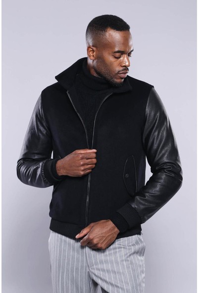 Wessi Erkek Kol Deri Slim Fit Kaşe Şişme Mont