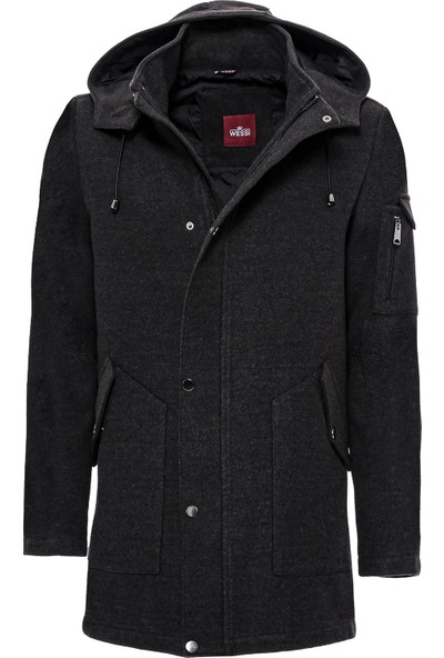 Wessi Kapşonlu Kaşe Gizli Fermuarlı Erkek Kaban