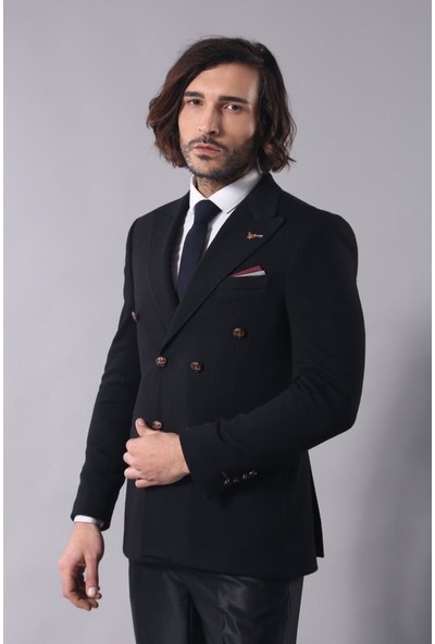 Wessi Erkek Kruvaze Sivri Yaka Slim Fit Ceket Wessi Erkek Kruvaze Sivri Yaka Slim Fit Ceket