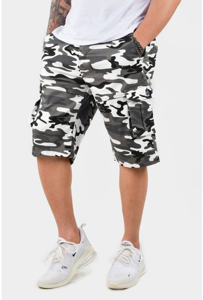 Deepsea Gri-Beyaz Slim Fit Kamuflaj Kargo Kapri 2012014 Deepsea Gri-Beyaz Slim Fit Kamuflaj Kargo Kapri 2012014
