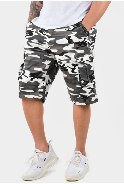 Deepsea Gri-Beyaz Slim Fit Kamuflaj Kargo Kapri 2012014 Deepsea Gri-Beyaz Slim Fit Kamuflaj Kargo Kapri 2012014