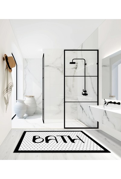 Jungle Home Paspas Bath Serisi Beyaz Siyah Dijital Baskılı Jungle Home Paspas Bath Serisi Beyaz Siyah Dijital Baskılı