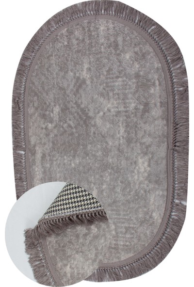 Nurteks Buket Saçaklı Paspas Oval Gri