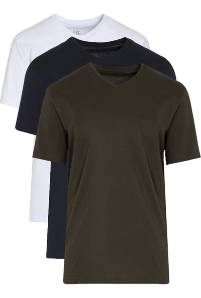 Hatemoğlu V Yaka Basic 3'Lü Pamuklu T-Shirt