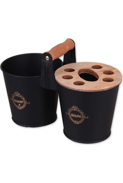 Hitfoni Siyah 2'li Metal Ahşap Saplı Diş Fırçalık