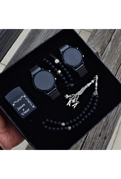 Deepwell Kişiye Özel Çakmak Dijital Çift Kol Saatleri Tesbih Bileklik Seti