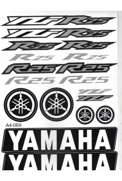 Alkan Yamaha R25 Gri Siyah Etiket Seti
