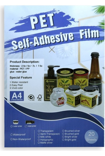 Star Film Starfilm Yarı Şeffaf Film Etiket (Pet) 0,08MM A4 20 Sayfa Star Film Starfilm Yarı Şeffaf Film Etiket (Pet) 0,08MM A4 20 Sayfa