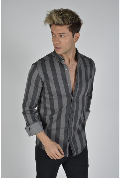Tricko 2555 Gömlek, Boyuna Çizgi Desenli, Kot Kumaş Tricko 2555 Gömlek, Boyuna Çizgi Desenli, Kot Kumaş