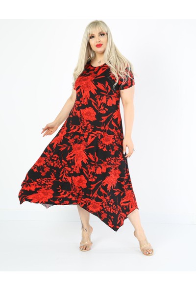 mezura Yazlık Kısa Kol Asimetrik Penye Viskon Elbise