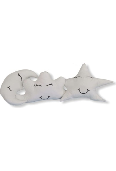 Bebek Özel 3'lü Ay Bulut Yıldız Yastık Seti Beyaz Uyku Arkadaşları