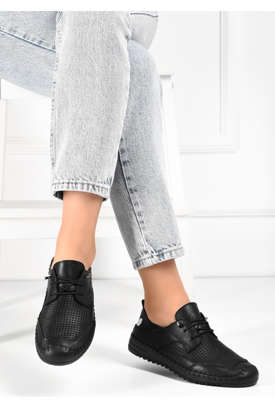 Mammamia D21YA3615 Kadın Deri Ayakkabı Siyah