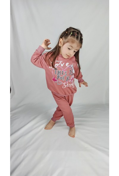 Bluence Kız Çocuk Pembe Baskılı Pamuklu Eşofman Takımı Bluence Kız Çocuk Pembe Baskılı Pamuklu Eşofman Takımı