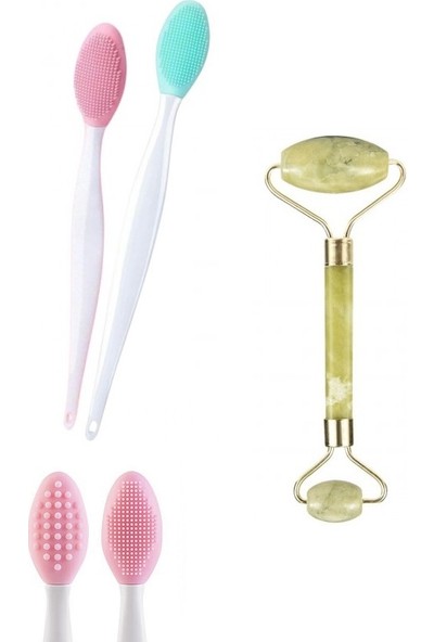 Turkish A2Z Çift Taraflı Siyah Nokta Gözenek Temizleyici Fırça ve Doğal Çift Taraflı Yeşim Taşı Masaj Aleti Jade Roller