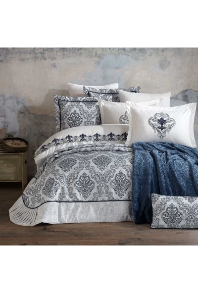 Elart Çeyiz Paketi 10 Parça (Yatak Örtüsü+Nevresim Takımı+Battaniye) Atlantis Lacivert