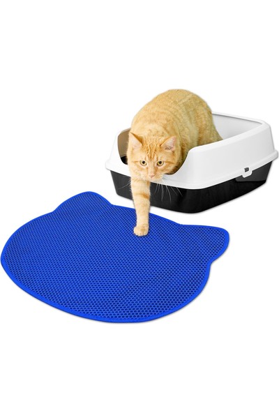 Petfan Çift Katmanlı Kedi Kumu Paspası (Kafa Şekilli) Mavı
