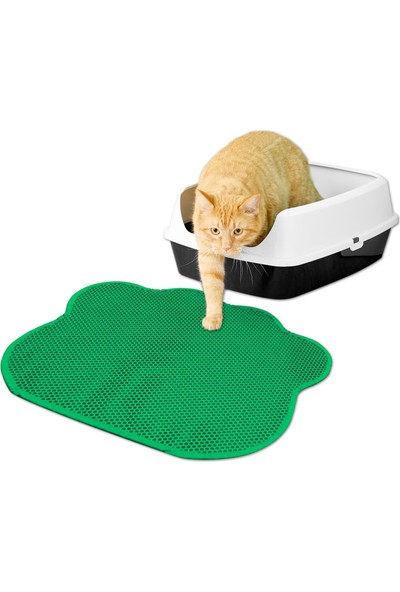 Petfan Çift Katmanlı Kedi Kumu Paspası (Pati Şekilli) Yeşil