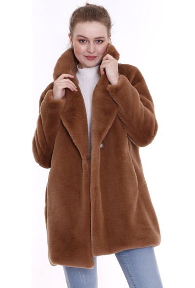 Redpoint Suni Kürk Ingiliz Yaka Çıtçıt Kapamalı Kahve Ceket