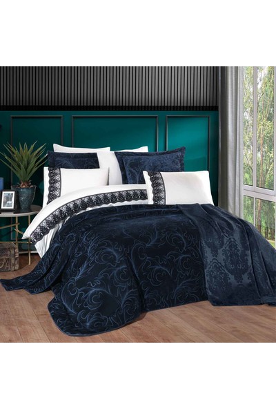 Elart Çeyiz Paketi 10 Parça (Yatak Örtüsü+Nevresim Takımı+Pike) Oscar Lacivert