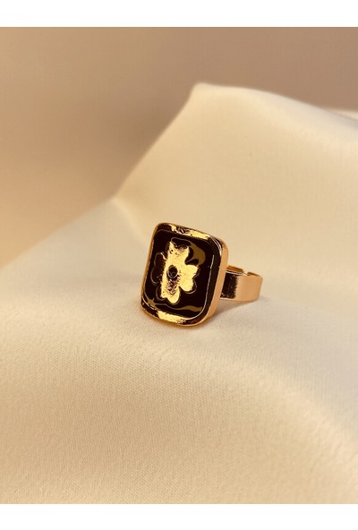 Mooni Accessories Yonca Model Rose Gold Kaplama Içi Siyah Ayarlanabilir Yüzük Mooni Accessories Yonca Model Rose Gold Kaplama Içi Siyah Ayarlanabilir Yüzük