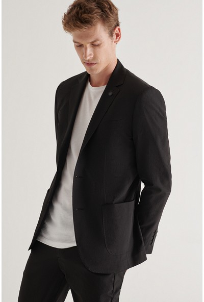 Avva Erkek Siyah Mono Yaka Seersucker Slim Fit Torba Cepli Ceket A11Y4010 Avva Erkek Siyah Mono Yaka Seersucker Slim Fit Torba Cepli Ceket A11Y4010