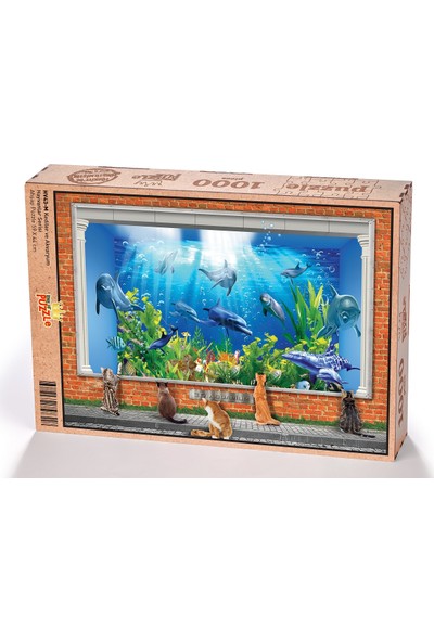 King Of Puzzle Kediler ve Akvaryum Ahşap Puzzle 1000 Parça King Of Puzzle Kediler ve Akvaryum Ahşap Puzzle 1000 Parça