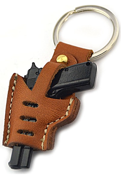 Anahtarlık Sepeti 14 Lü Tabanca Deri Kılıflı Anahtarlık (Taba)