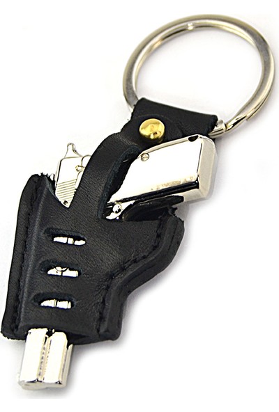 Anahtarlık Sepeti 14 Lü Tabanca Deri Kılıflı Anahtarlık (Siyah)