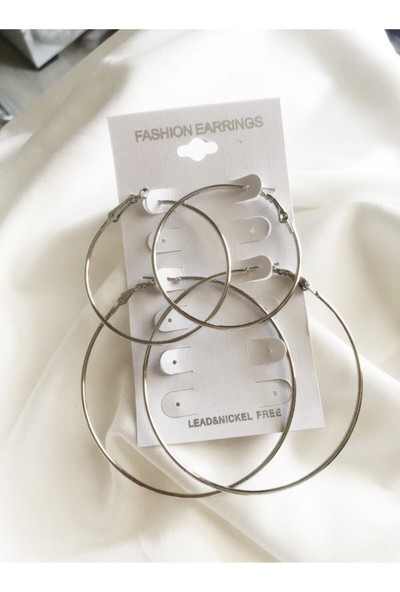 Takıconcept 2'li Büyük Halka Küpe Gümüş Renk