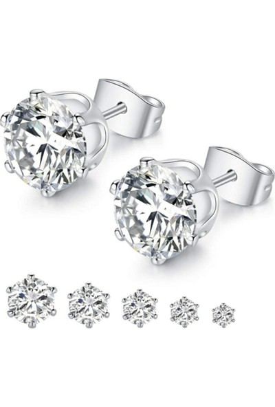 Takıconcept 10 Adet 5 Çift Çelik Zirkon Tek Taş Küpe