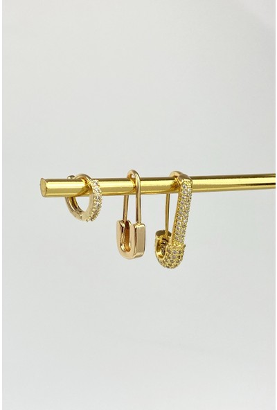 ÇLK Accessories Özel Seri 3 Lü Küpe Kombin Zirkon Taşlı Çengel Iğne Figür TRKÜPE3854 B34003