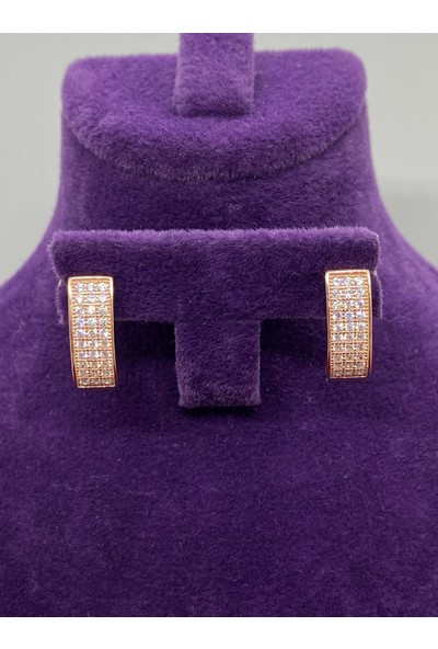 Gülüş Gümüş Üç Sıra Zirkon Taşlı J Küpe Klipsli