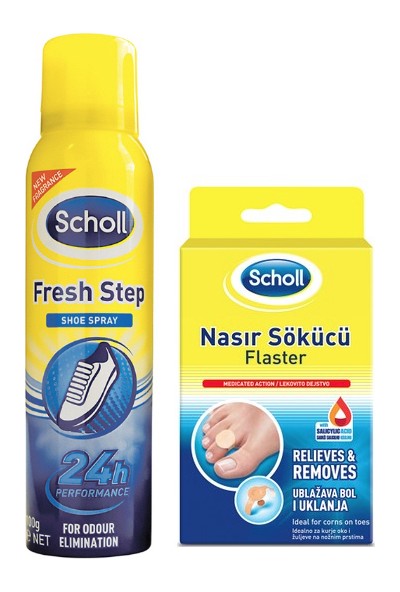 Scholl Koku Giderici ve Terleme Önleyici Ayakkabı Bakım Spreyi 150 ml + Nasır Sökücü Flaster 8 Bant Scholl Koku Giderici ve Terleme Önleyici Ayakkabı Bakım Spreyi 150 ml + Nasır Sökücü Flaster 8 Bant