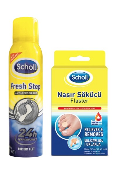 Scholl Koku Giderici ve Terleme Önleyici Ayak Bakım Spreyi 150 ml + Nasır Sökücü Flaster 8 Bant Scholl Koku Giderici ve Terleme Önleyici Ayak Bakım Spreyi 150 ml + Nasır Sökücü Flaster 8 Bant