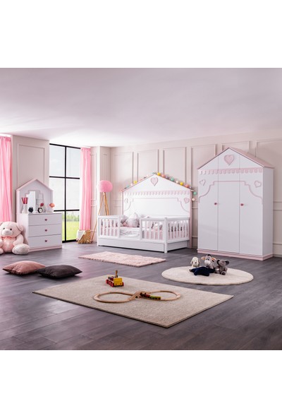 Setay Montessori Çocuk Odası, Rosa Yavrulu Montessori Çocuk Odası Takımı (Yavrulu Karyola + Dolap + Şifonyer)