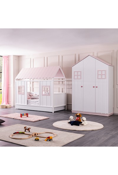 Setay Montessori Çocuk Odası, Bodrum Lüx Montessori Çocuk Odası Takımı (Yavrulu Karyola + Dolap)