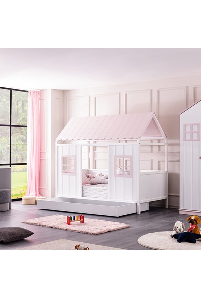 Setay Montessori Karyola, Bodrum Lüx Yavrulu Montessori Yatak - Pembe