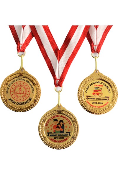 Hazar Spor Kişiye Özel Baskılı Madalya 7 cm Çap - Derece Başarı Tören ( 5 Adet ) Altın