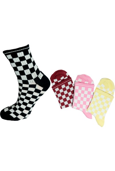 Lara Çorap 4'lü Damalı Soket Çorap (36-41) - 4dsc-1