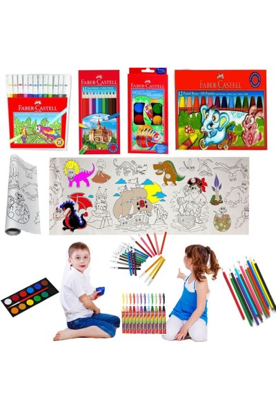 Faber-Castell Yapışkanlı Resim Kağıdı + 12 Renk Pastel Boya + Sulu Boya + Kuru Boya + Keçeli Kalem Faber-Castell Yapışkanlı Resim Kağıdı + 12 Renk Pastel Boya + Sulu Boya + Kuru Boya + Keçeli Kalem