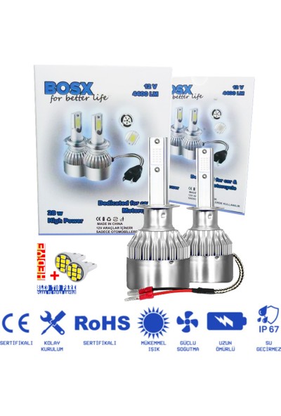 C9 Bosx Ultra Deli Mavi LED Xenon Far Ampulü 4400LM 15000K H1 C9 Bosx Ultra Deli Mavi LED Xenon Far Ampulü 4400LM 15000K H1