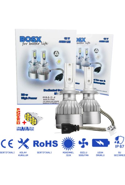 C9 Bosx Ultra Deli Mavi LED Xenon Far Ampulü 4400LM 15000K H7 C9 Bosx Ultra Deli Mavi LED Xenon Far Ampulü 4400LM 15000K H7